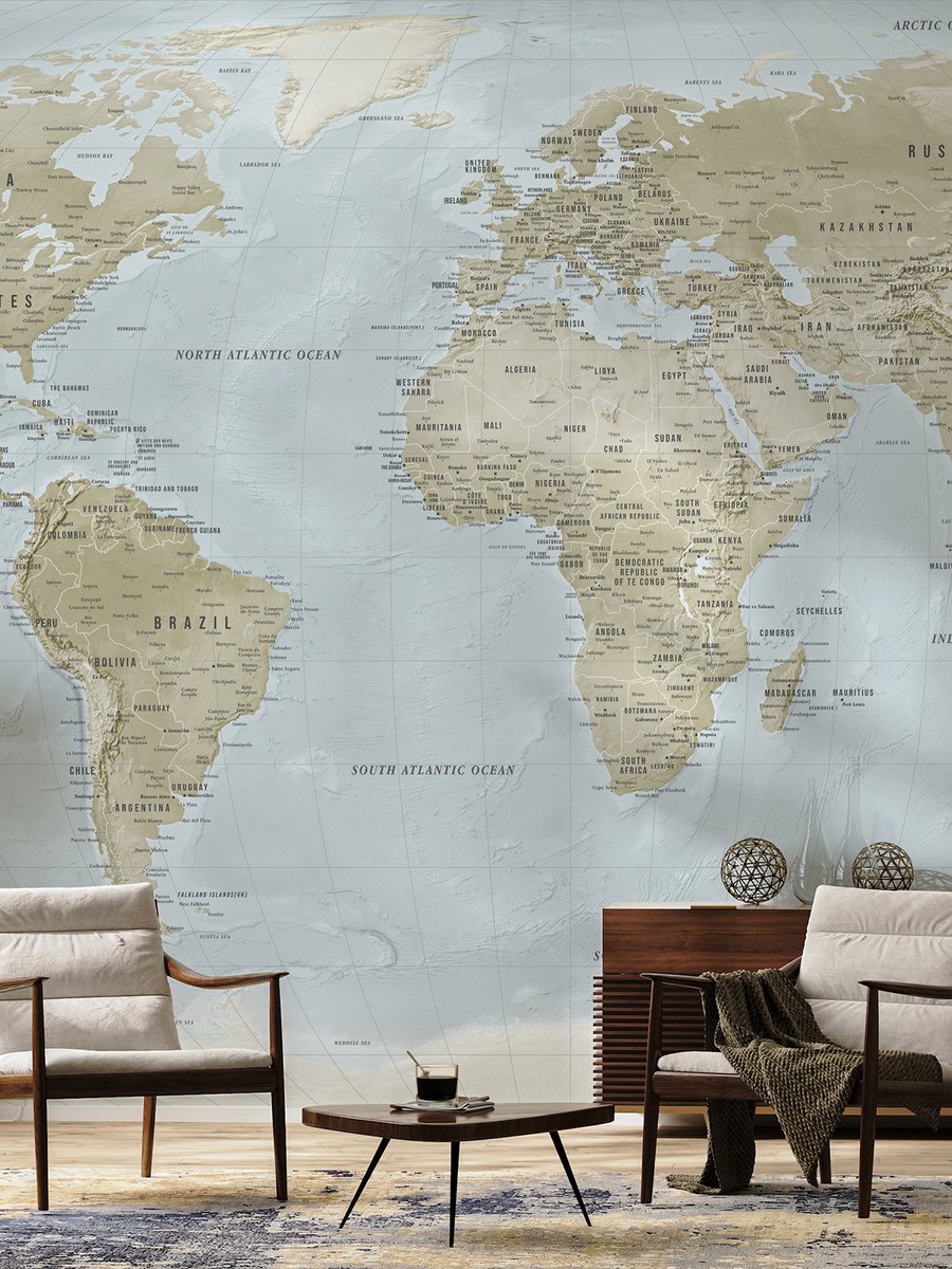 Global Geographic World Map Wallpaper Mural | Wallhue